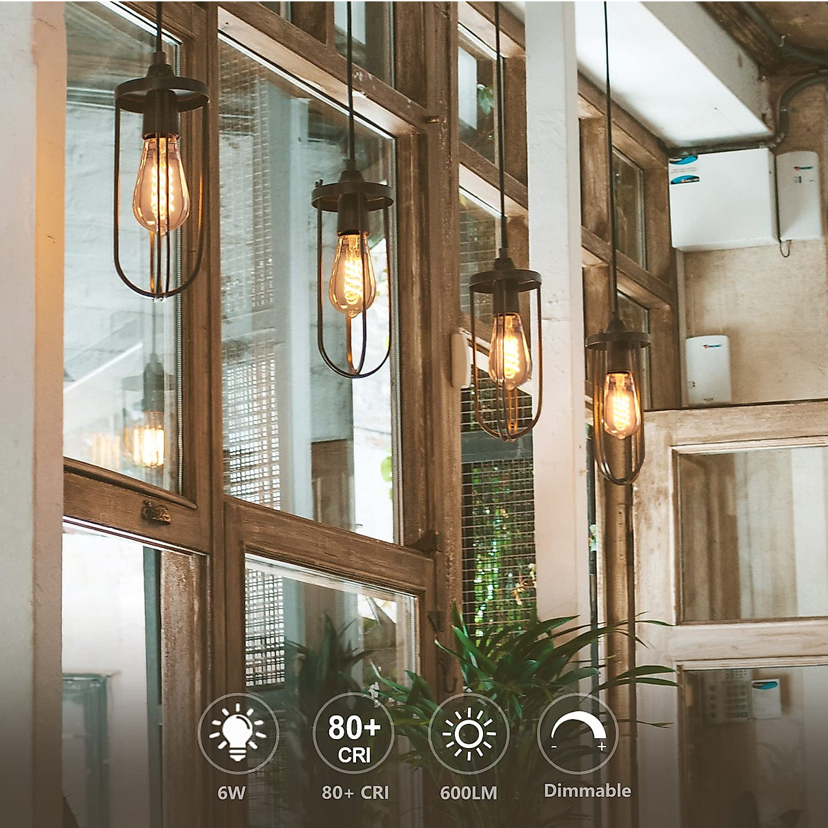 Austin Coast ST19/ST58 Vintage LED Edison Bulb,6W Warm White 2700K, Antique Flexible Spiral LED Filament Light Bulb,600Lm Dimmable with 80+ CRI, 6W Equivalent to 60W, E26 Base, Clear Glass 6 Pack