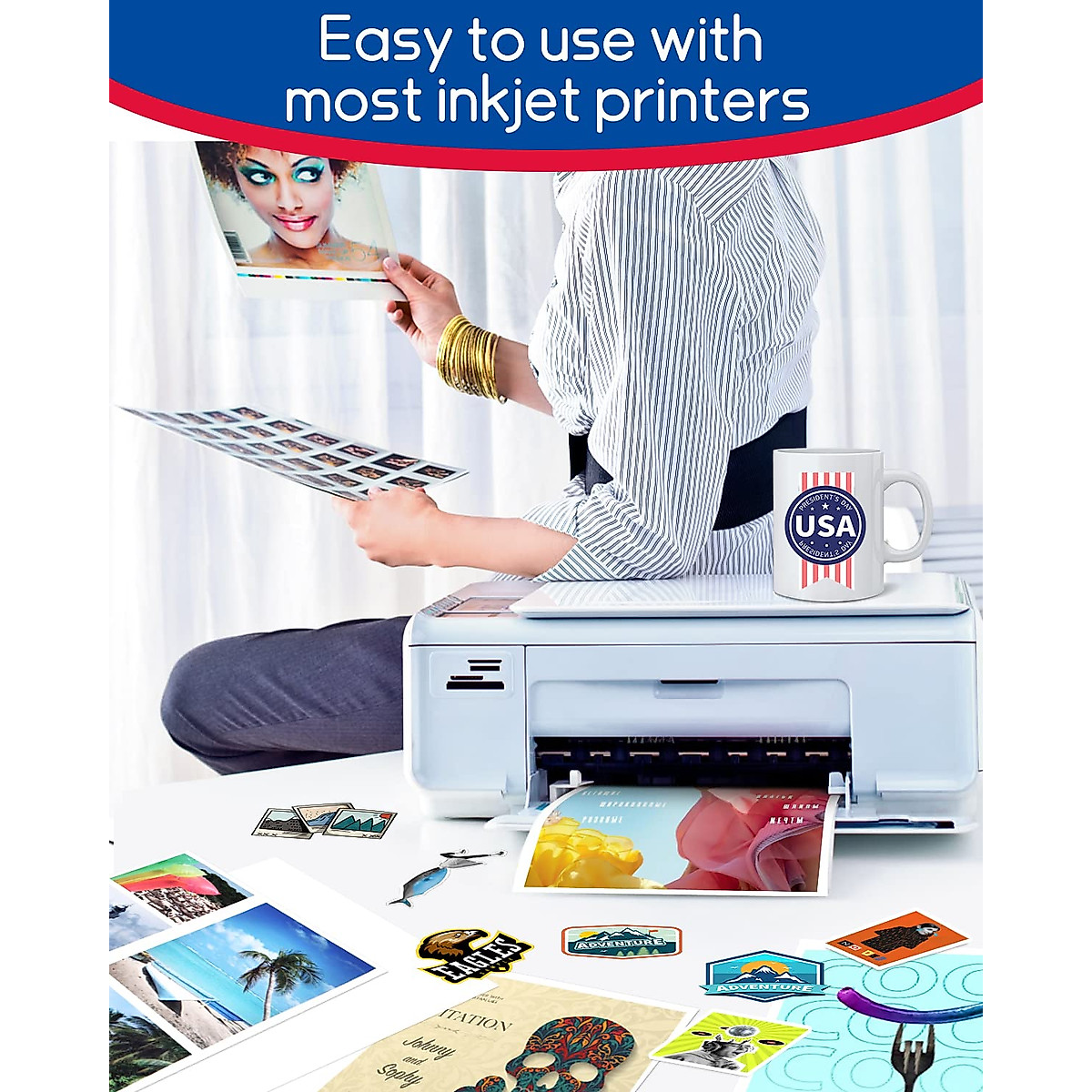 Colemoly Sticker Paper Printable Vinyl for Inkjet Printer 25 Sheets Matte White Waterproof Decals Adhesive Quick Drying Tear resistance Non-residue Label Vivid Color 8.5x11 In for Craft,Scrapbooking