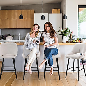 Chummaven Counter Stools Set of 2 Mid Century Modern Barstools with Legs Upholstered Bar Stools with Hollow Back 26 Inch Counter Height Stool Chairs for Kitchen Island(Beige)