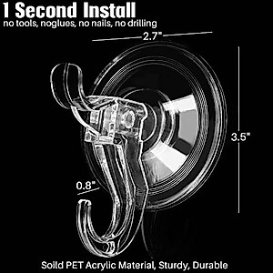 Antimbee 3-Pack Suction Cup Hooks, Strong Vacuum Cup Hanger for Shower, Glass Door Window Christmas Wreath Suction Holder Hanger (Transparent Dual Hooks Design)