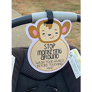 THREE LITTLE TOTS – Animal Theme No Touching Baby Car Seat Sign or Stroller Tag - CPSIA Safety Tested (Monkey)