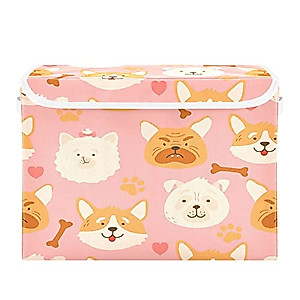 Krafig Cartoon Colorful Animal Dog Foldable Storage Box Large Cube Organizer Bins Containers Baskets with Lids Handles for Closet Organization, Shelves, Clothes, Toys