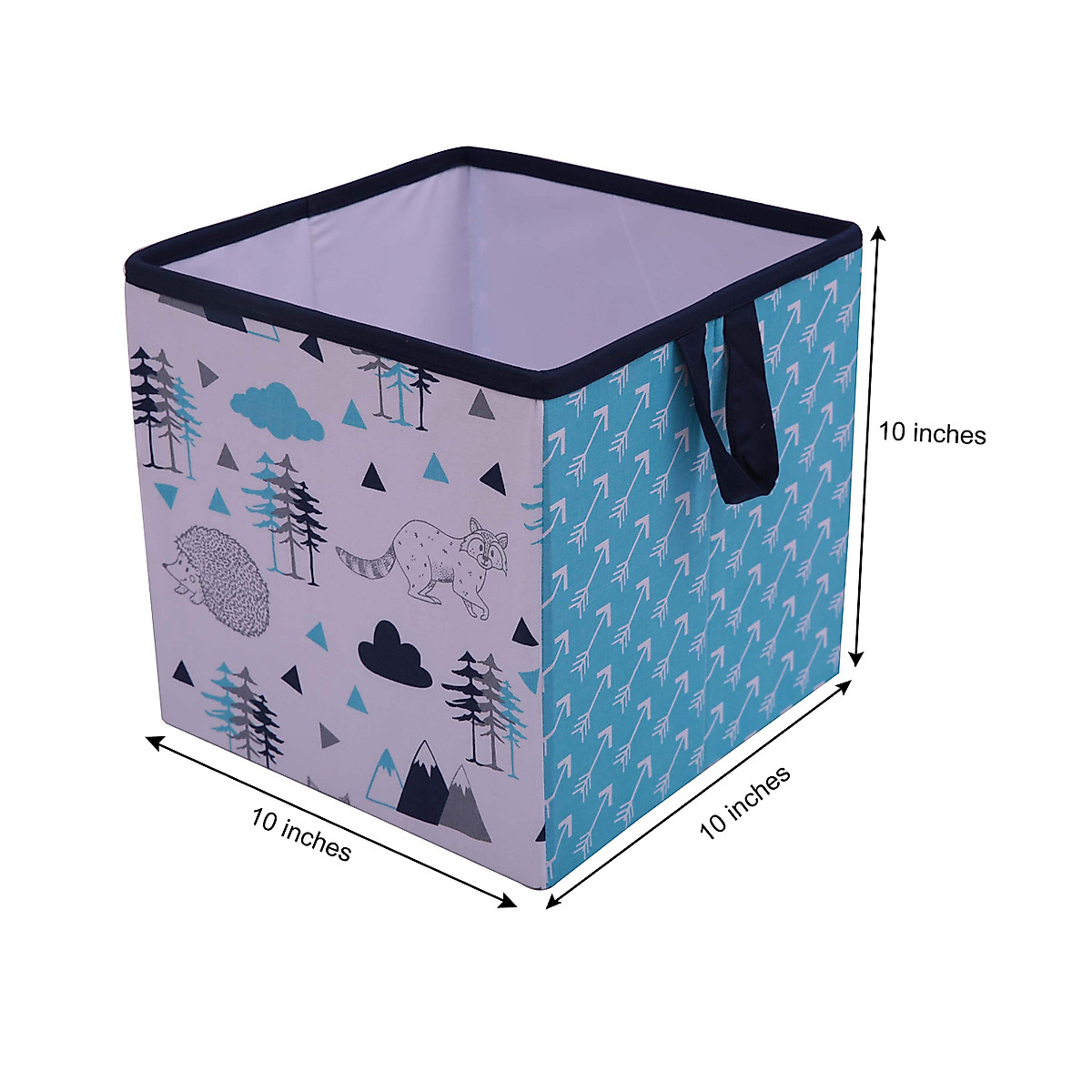 Bacati – Small Storage Tote Woodlands Animals Aqua/Navy/Grey 10X 10 X 10 inches