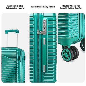 Somago 4 Piece Luggage Sets Expandable Suitcase (Only 24") Traveling Hardside Polycarbonate Lightweight Suitcases with 4 Wheels TSA lock YKK Zippers (14"/20"/24"/28", Turquoise Blue)