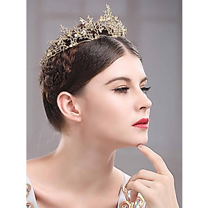 Aukmla Vintage Crown Baroque Gold Tiara Wedding Bridal Hair Accessories Headband for Women and Girls crown-71