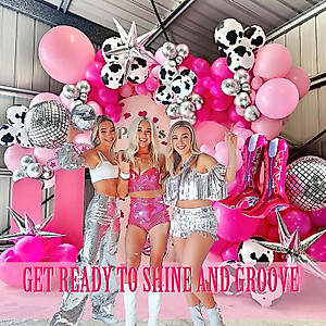 Yeewaka Farm cowgirl disco balloon garland arch kit 120p+ Hot Pink and silver balloons with cowgirl boots Disco ball star mylar balloon for Women30th Birthday last rodeo bachelorette party decorations