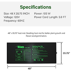 iPower GLHTMTCTRLV2PROL 48" x 20.75" Upgraded Carbon Film Seedling Heat Mat and Digital Thermostat Controller Combo Set for Seed Germination Plant Propagation, Black