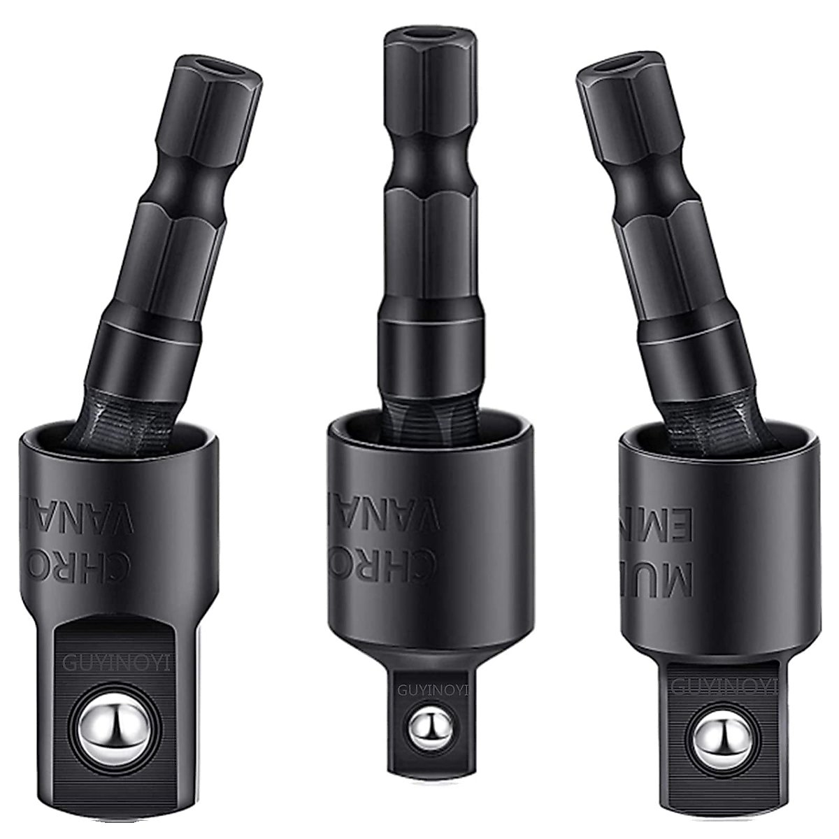 Power Hand Tools,Impact Driver Bit Set,360°Rotatable,3Pcs1/4"3/8"1/2"Hex Shank Set Power Drill Cordless Impact Sockets Bit Set Adapter,1/4Inch Hex Shank,to Drive for Adapters to Use with Drill Chucks