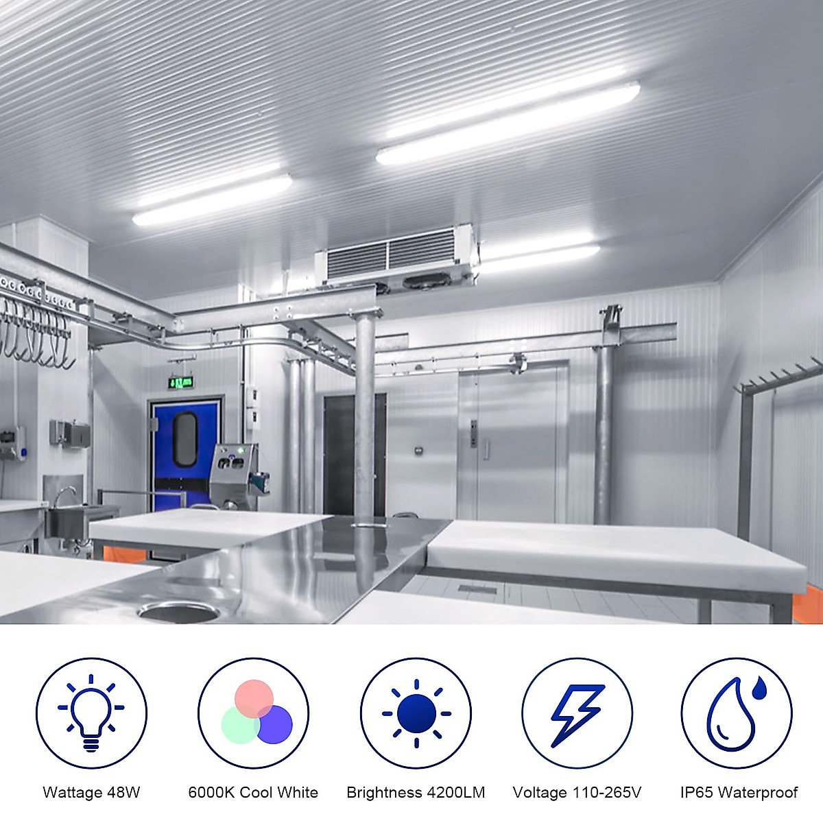 BRILLIHOOD 4Ft LED Vapor Tight Light Fixtures, 48W, 4200LM, 6000K Bright White, Clear Cover, IP65 Waterproof Vapor Proof Lights for Car Wash, Garage, Walk in Freezer, Indoor Outdoor Lighting, 8-Pack