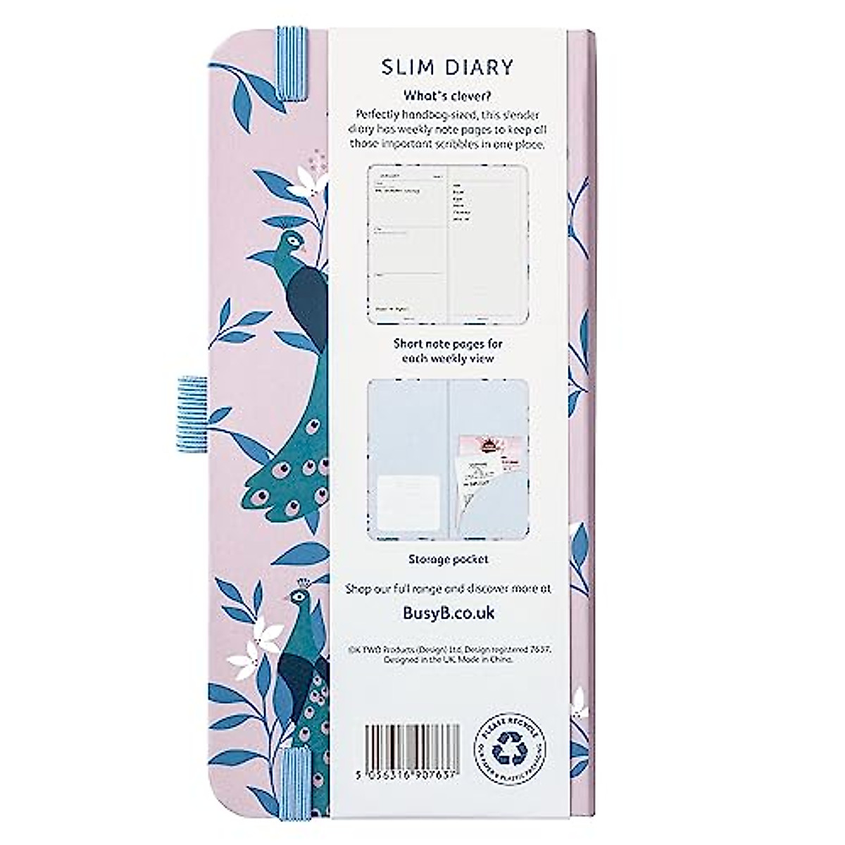 Busy B Slim Diary January to December 2024 - Peacocks - Week to View Slim Planner with Notes