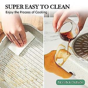 SENSARTE Nonstick Ceramic Grill Pan for Stove Tops, Versatile Square Grilling Pan with Pour Spouts, Durable Grill Skillet for All Stoves(Gas,Electric,Induction) Non Toxic-PTFE,PFAS,PFOA Free, 9.5Inch