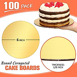 100 Pack Round Cake Boards 6'' Gold Circle Cake Base Cardboard Cake Rounds Grease Proof Disposable Cardboard for Baking Cake Pizza