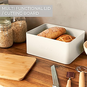 Beautiful Bread Box With Wooden Lid For Your Kitchen Countertop - Spacious Container Perfectly Stores Your Homemade Bread, English Muffins & Bagels - Quality Cutting Board Lid Keeps Your Bread Fresh