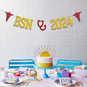 B*N 2024 Banner,Congrats B*N Banner, Class of 2024 Nurse Graduation Party Decor,Congrats Nurse Graduation Sign, Future Nurse Class of 2024 Medical School Graduation Party Supplies Gold Red