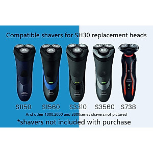 SH30 Replacement Heads for Philips Norelco Series 3000, 2000, 1000 Shavers and S738, Compatible with Philips ComfortCut Blades Shaving Heads like S1560 S3310，Norelco One Blade Replacement Heads.3-Pack