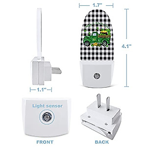 St. Patrick's Day Night Light, LED Plug in Night Light, Black and White Checkered Green Truck Clover Gold Night Lights with Dusk to Dawn Sensor Decorative Kids/Adults Nightlight for Bedroom Bathroom