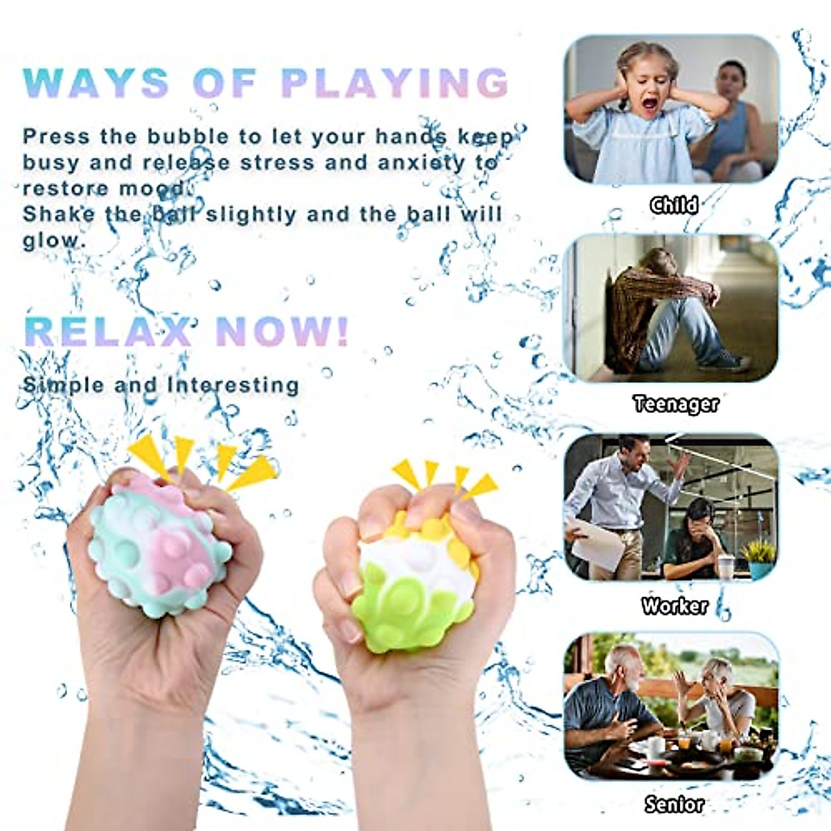 16 Packs Halloween Pop Glow Balls It Bulk, Kids Light Party Favors Fidget Stress Poppers Pops Keychain Poppet Set Dark Squishy Toy Box, Girl Boy Stocking Stuffers Birthday Supplies Pinata Filler Gift