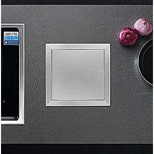 Square Trash and Waste Chute Lid Built-in Countertop- 304 Stainless Steel Balance Flap Cover, Brushed Surface Trash Grommet Swing Trash Can Lid (Silver)