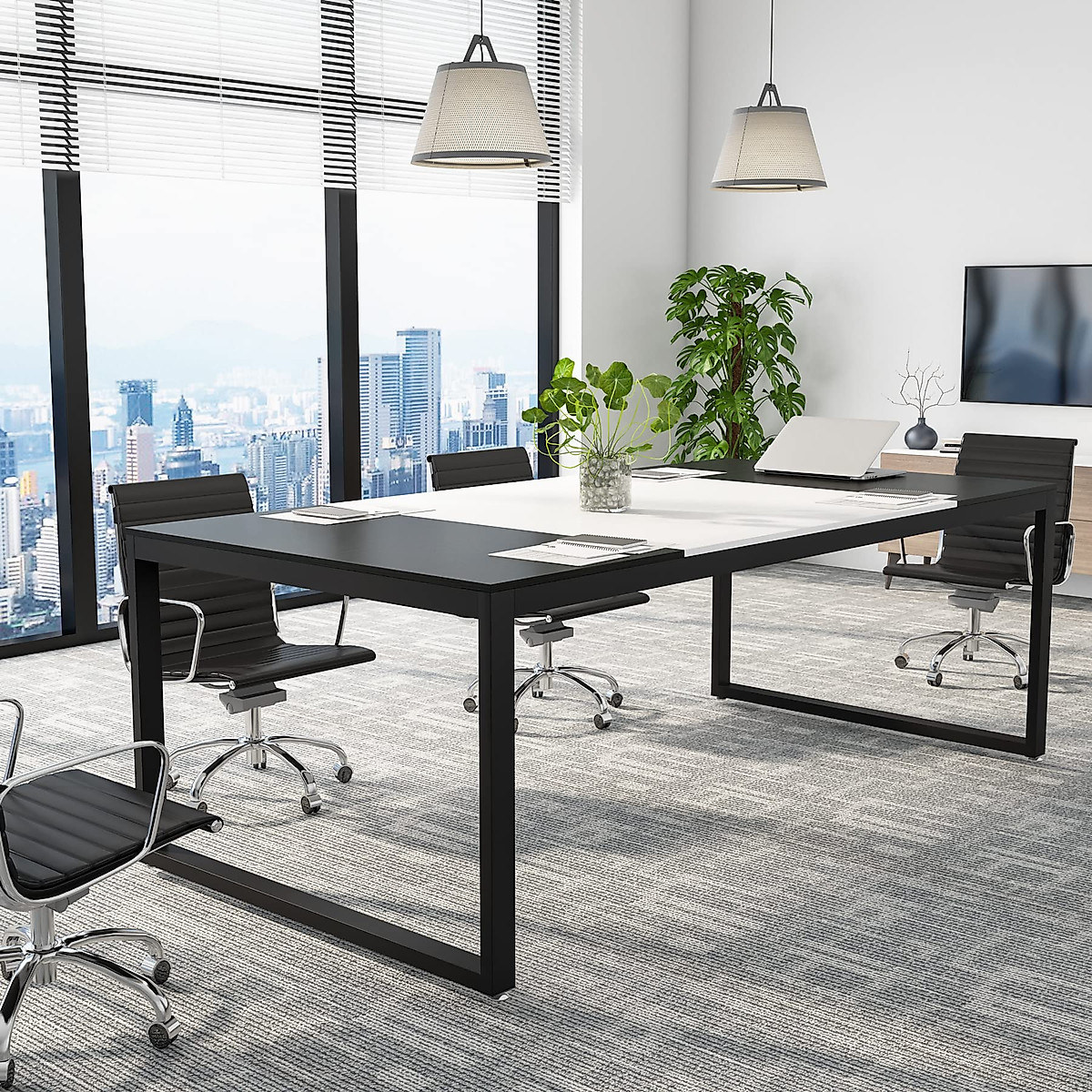 Tribesigns 6FT Conference Table, 70.86" L x 35.43" W x 29.52" H Rectangle Shaped Meeting Table, Modern Seminar Boardroom Table for Office Conference Room (White/Black)