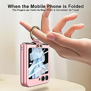 DOOTOO for Samsung Galaxy Z Flip 5 Case with Ring Holder Matte PC Built-in 9H Glass Screen Protector All-Inclusive Shockproof Case (Pink)