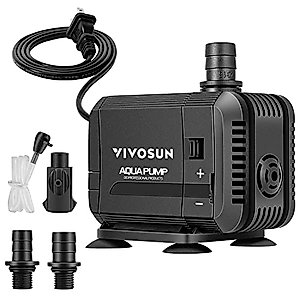 VIVOSUN 400GPH Submersible Pump(1500L/H, 15W), Ultra Quiet Water Pump with 5.2ft High Lift, Fountain Pump with 5ft Power Cord, 3 Nozzles for Fish Tank, Pond, Aquarium, Statuary, Hydroponics