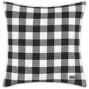 Eddie Bauer Throw Blanket with Pillow Reversible Flannel/Sherpa Bedding, Buffalo Plaid Home Decor for All Seasons, 2 Piece Set, Black/White Check