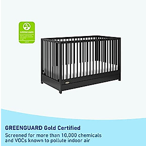 Graco Teddi 5-in-1 Convertible Crib with Drawer (Black) – GREENGUARD Gold Certified, Crib with Drawer Combo, Full-Size Nursery Storage Drawer, Converts to Toddler Bed, Daybed and Full-Size Bed
