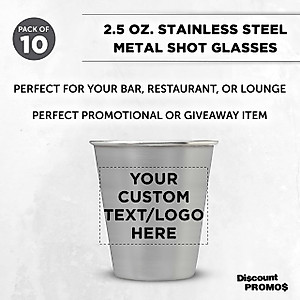 Custom Metal Shot Glasses 2.5 oz. Set of 10, Personalized Bulk Pack - Great for Weddings, Birthdays, Parties - Stainless Steel