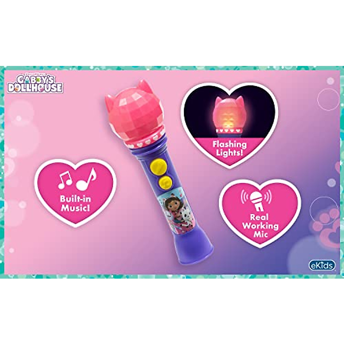 DreamWorks Gabby's Dollhouse Toy Microphone for Kids, Musical Toy for Girls with Built-in Song, Kids Microphone Designed for Ages 3 and Up