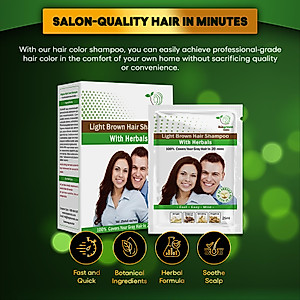 BIOGREEN ROOTS Ammonia-Free Herbal Hair Shampoo - Effectively Covers Gray Hair for Men and Women - Natural Color and Herbal Nourishment - No Stain on Skin - Light Brown (5 sachets x 25 ml)