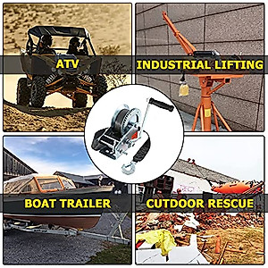 3500lbs Cable Crank Winch, AUXMART Boat Trailer Winch with 23 FT Strap and Hook, 2 Ways Heavy Duty Hand Winch for ATV, Trailer, Boat, Truck