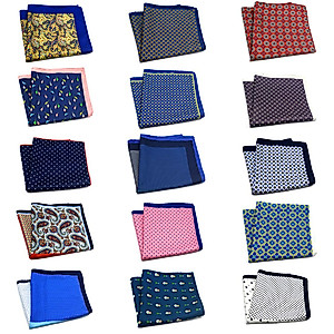 GOADAFOO 15Packs Men's Pocket Squares 12.5In Large Silky Floral Pocket Square For Men Handkerchiefs Set Assorted Boxed