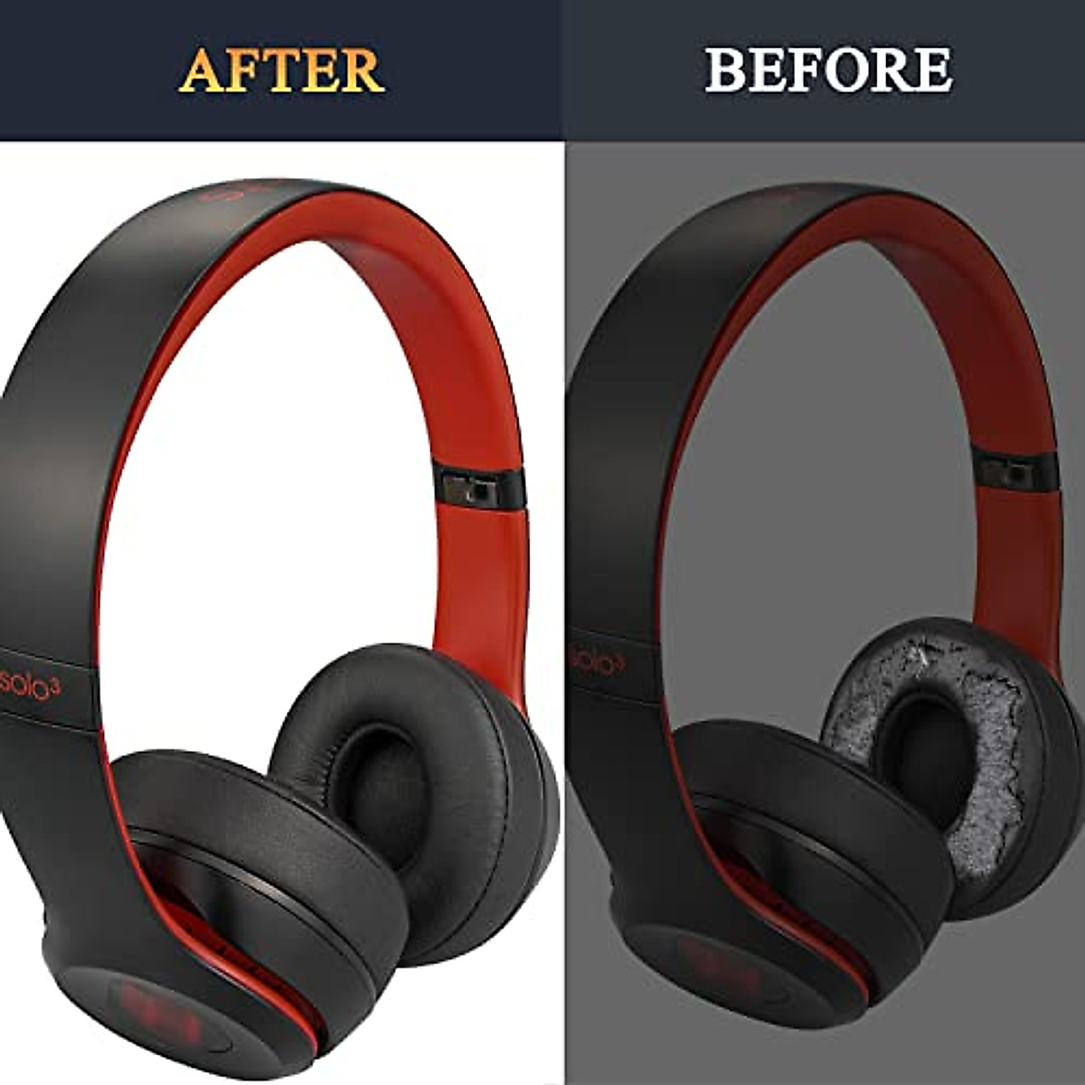 SoloWIT Earpads Cushions Replacement for Beats Solo 2 & Solo 3 Wireless On-Ear Headphones, Ear Pads with Soft Protein Leather, Added Thickness - (Black)