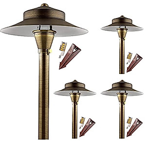 LED Pathway Lights 120 Landscape Lights - Solid Brass Low Voltage Lighting 4W MR16 LED Light Bulb Warm White LED Garden Light Outdoor Landscape Lights with Ground Stake (4 Pack Wide Top 8-1/2")