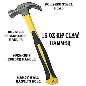 Benchmark - 3 Piece Hammer Set; 16 OZ. Claw Hammer, Tack Hammer; Rubber Mallet (Double SIded); Shock Absorbing Rubber Grips, Durable Fiberglass Handles And Polished Steel Heads