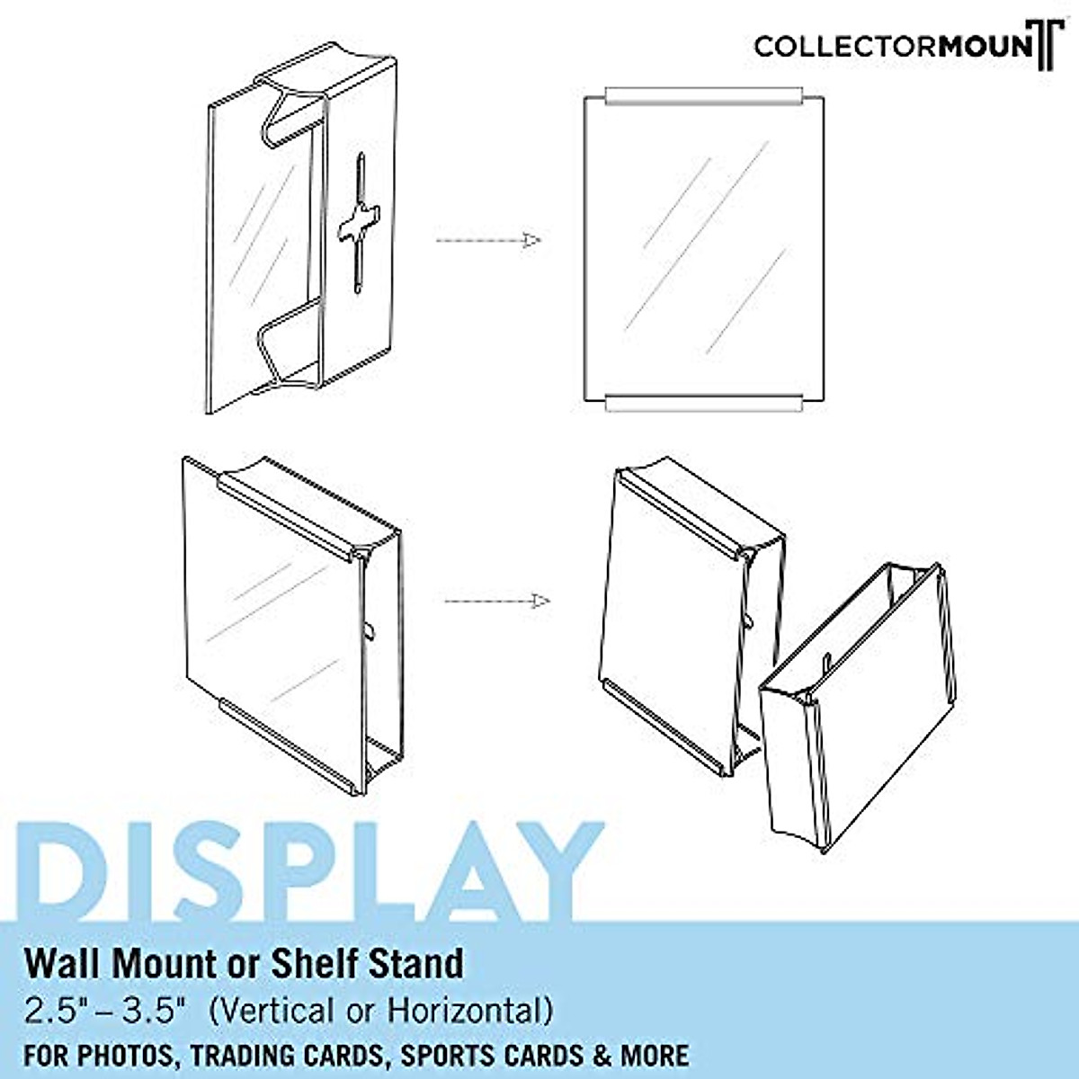 CollectorMount Photo Mount 1 Pack, Clear Picture Frame, Wall Mount or Shelf Stand, Vertical or Horizontal, 2.5” x 3.5”