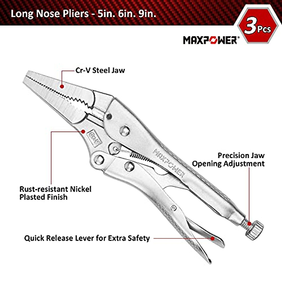 MAXPOWER 15-pieces Locking Pliers with C-clamps Set, Long Nose Pliers, Pinch Off Pliers, Sheet Metal Clamp, U Shaped Pliers with Tool Bag for Storage