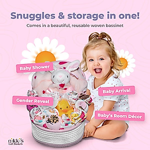 Bassinet New Baby Girl Gift Set | Unique Newborn Gift Basket Hamper for Gender Reveal | Baby Essentials for Expecting Moms & Parents | 17-Piece Baby Layette Set | Pink - Nikki's Gift Baskets