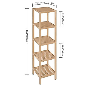 SMIBUY Bamboo Bathroom Over-The-Toilet Storage Shelf with 3-Tier Adjustable Shelves and 5-Tier Bamboo Rack Organizer Unit for Living Room Bedroom Kitchen (Natural)
