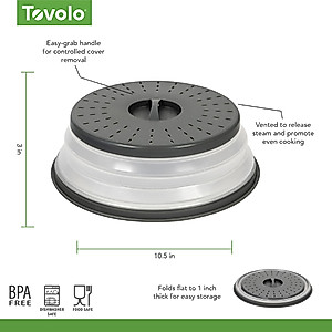 Tovolo Vented Collapsible Medium Microwave Cover (Charcoal) - Splatter Guard & Colander Kitchen Gadget for Food & Meal Prep / Dishwasher-Safe, BPA-Free Silicone & Plastic
