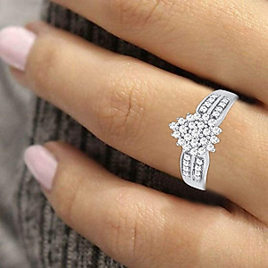 Beyond Brilliance 1/2 Carat Diamond, Prong-set, 10K White Gold Round Cut Pear shape Diamond Anniversary Ring (I-J, I2-I3) | Natural Diamond Rings For Women | Gift Box Included