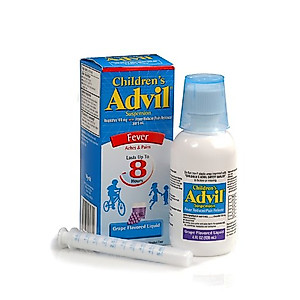 Tj10 Children's Advil Suspension Fever Ibuprofen 100mg Fast Pain Relief Fever Reducer Grape Flavored Liquid for Ages 2-11 Years - 2 Packs of Grape 4 Oz
