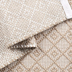 THE BEER VALLEY Diamond Woven Runner Rug 2'x6' - Beige, Anti-Slip Farmhouse Cotton Rugs for Hallway Kitchen Living Room - 24x72 Inches