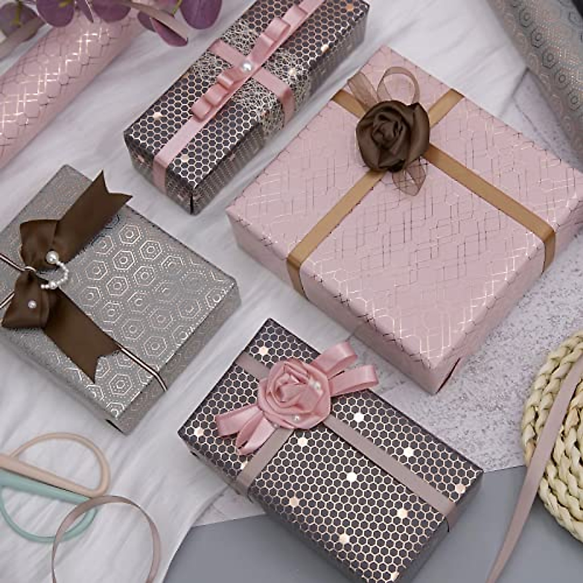 Blavermant Wrapping paper rolls, Gift Wrapping Paper Mini Roll - 17" X 10 ft Per roll, 3 Different Geometric Design for Families Friends Kids in Birthday Wedding Baby Shower Congrats Party