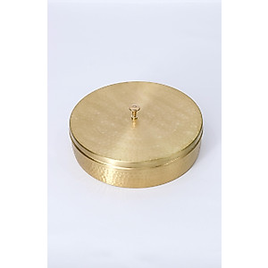 ZAARIYA Hammered Pattern Handcrafted Brass Masala/Spice Box Set With Spoon Container 90 ML-Food Spice Storage Rack Indian Boxes Dani Dabba For Kitchen (8-INCH)
