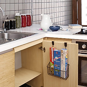 WIRESPIRIT - Over Cabinet Door Organizer Storage Basket (Set 2) with No Assembly Required for Kitchen, Bathroom, Pantry - Hold Food Wrap, Foil Cookies Sheet, Spice, Cutting Board - Bronze