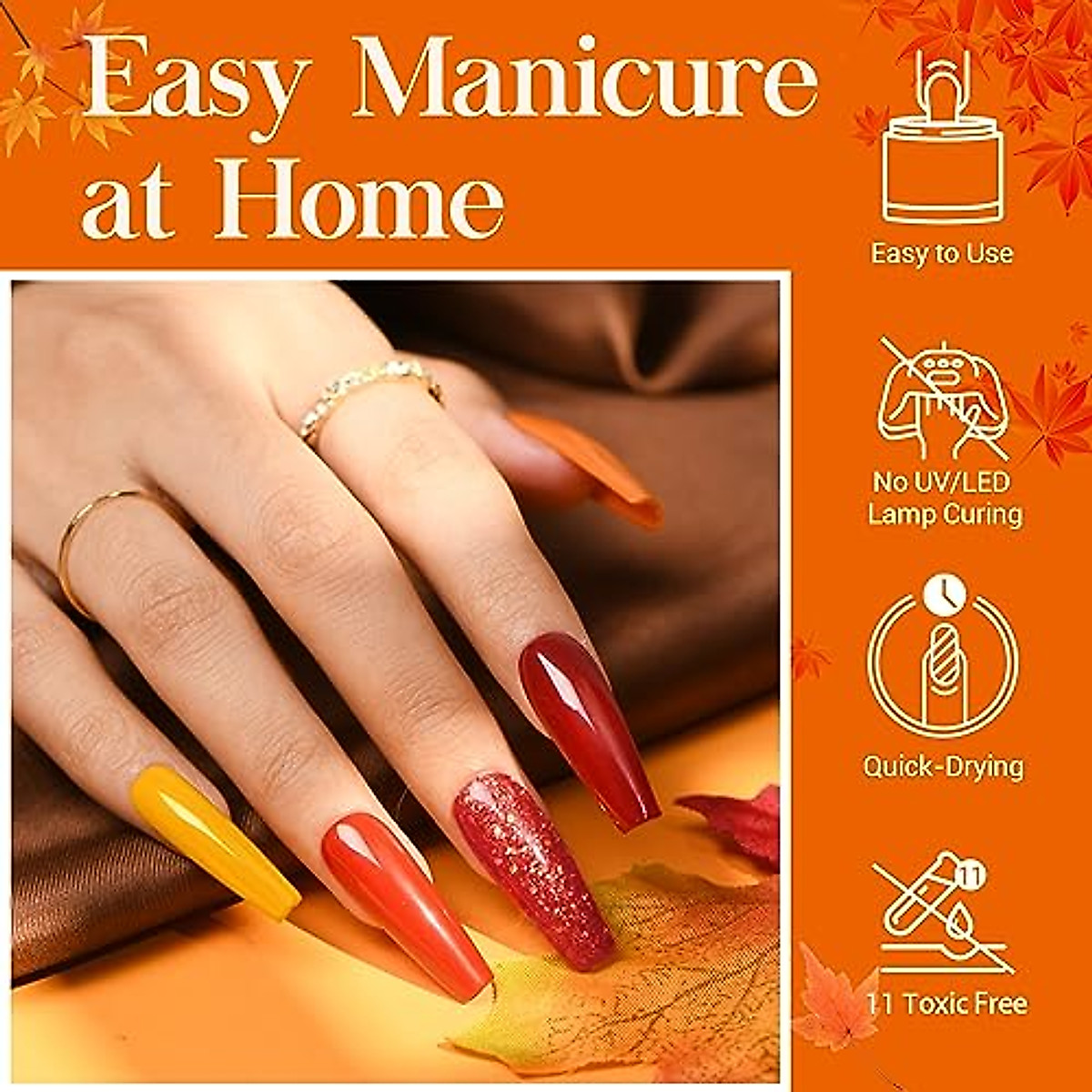 AZUREBEAUTY 29 Pcs Dip Powder Nail Kit Starter, Fall Limited Orange Glitter Red Green 20 Colors Acrylic Dipping Powder Liquid Set with Base/Top Coat for French Nails Art Manicure Beginner DIY Salon