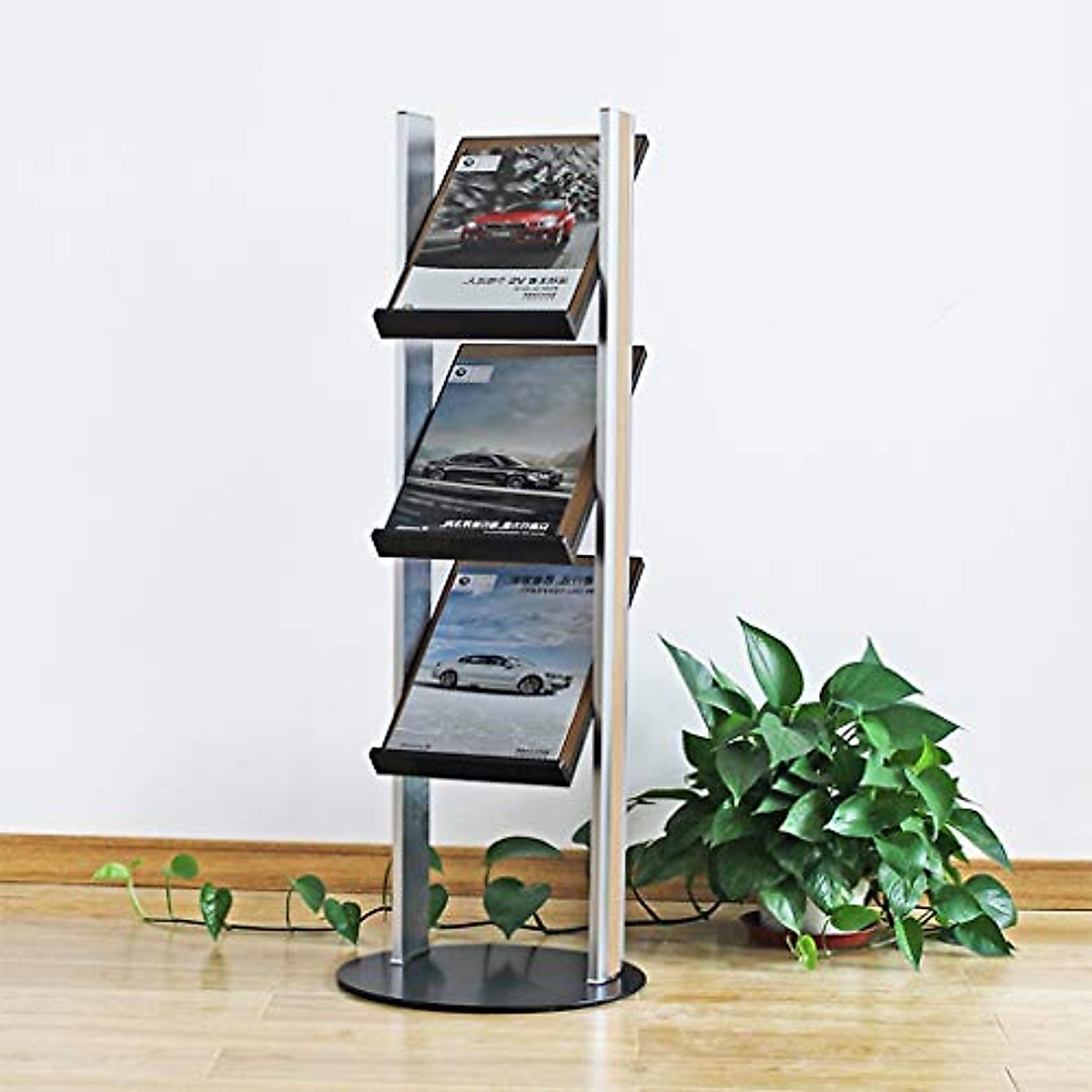 Magazine Rack Creative Display Rack Advertising Propaganda Magazine Newspaper Rack Aluminum Alloy Detachable Floor Data Rack (Color : Black, Size : 23 * 32 * 100cm)