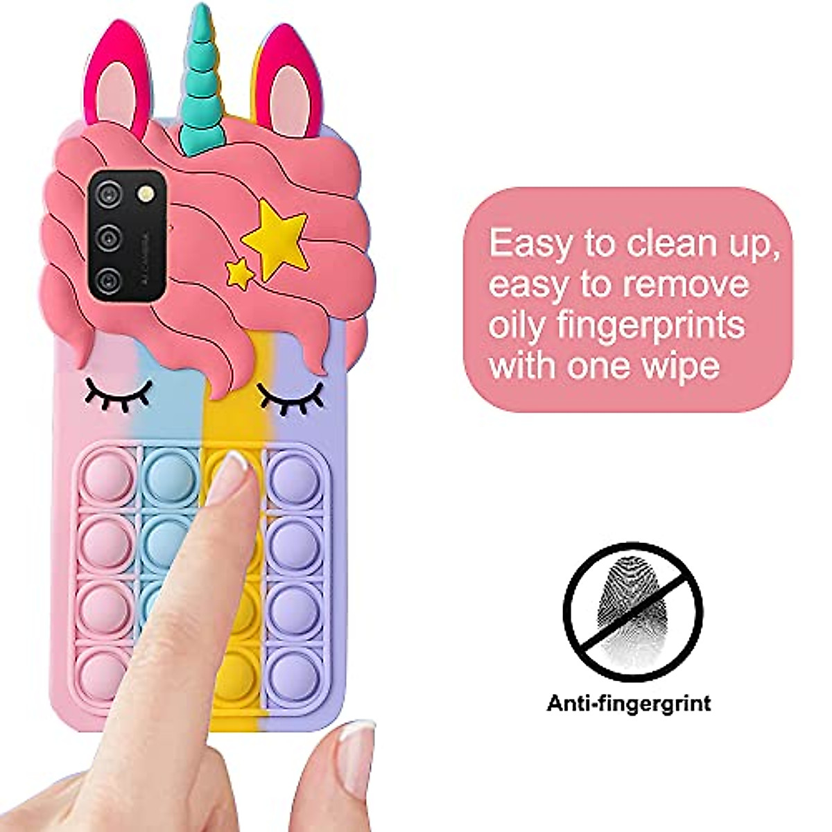 B-wishy Fidget Toys Stress Relief Phone Case for Samsung Galaxy A02S,A03S, with Strap,Push Pop Bubble 3D Cartoon Funny Cute Silicone Cover for Girls Kids Teen, Aesthetic Color Bubble Case-Rainbow