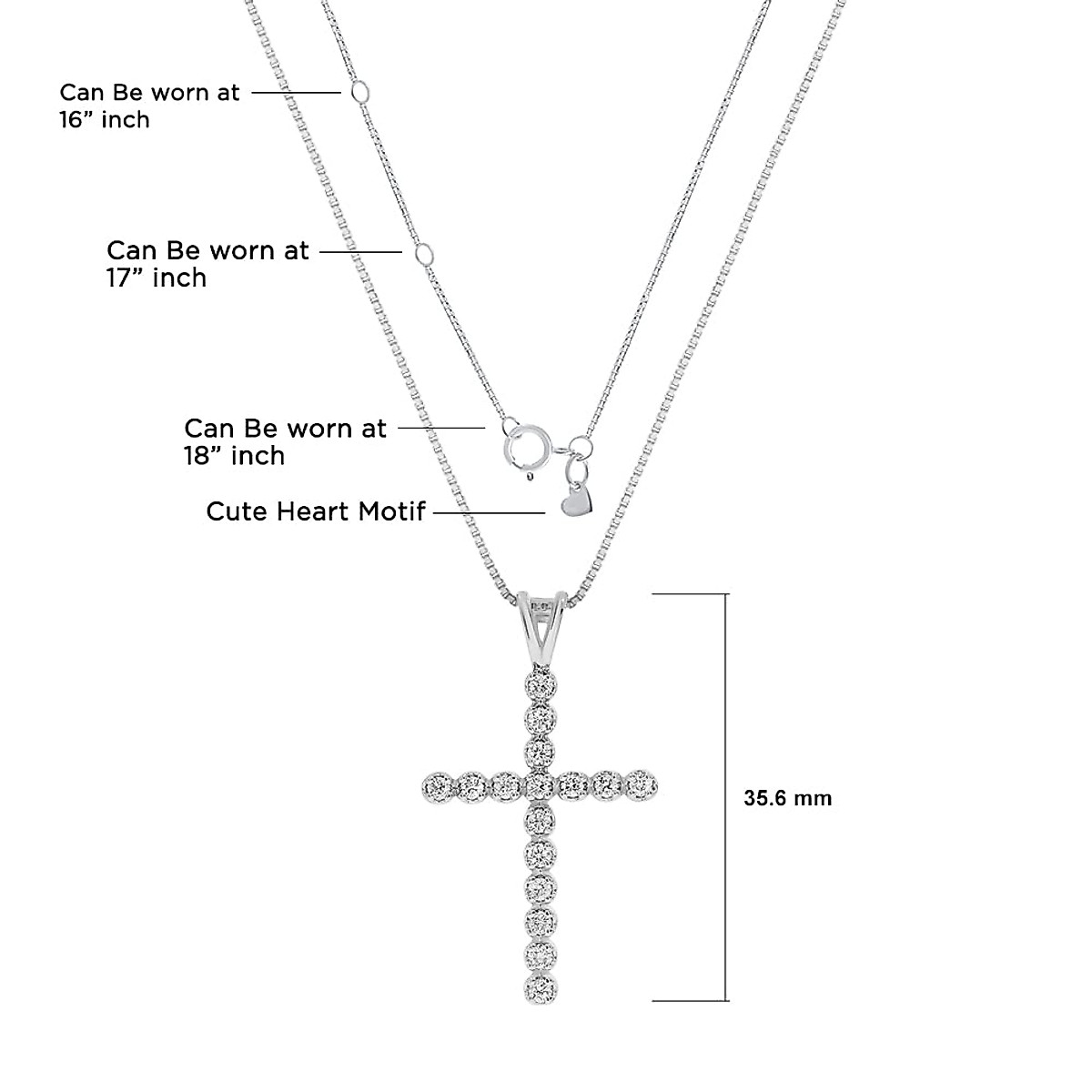 Lab Grown Cross Diamond Necklace For Women | 1/2 CTTW Real White Gold Plated 925 Sterling Silver Diamond Pendant Necklace | Ideal Gift for Women